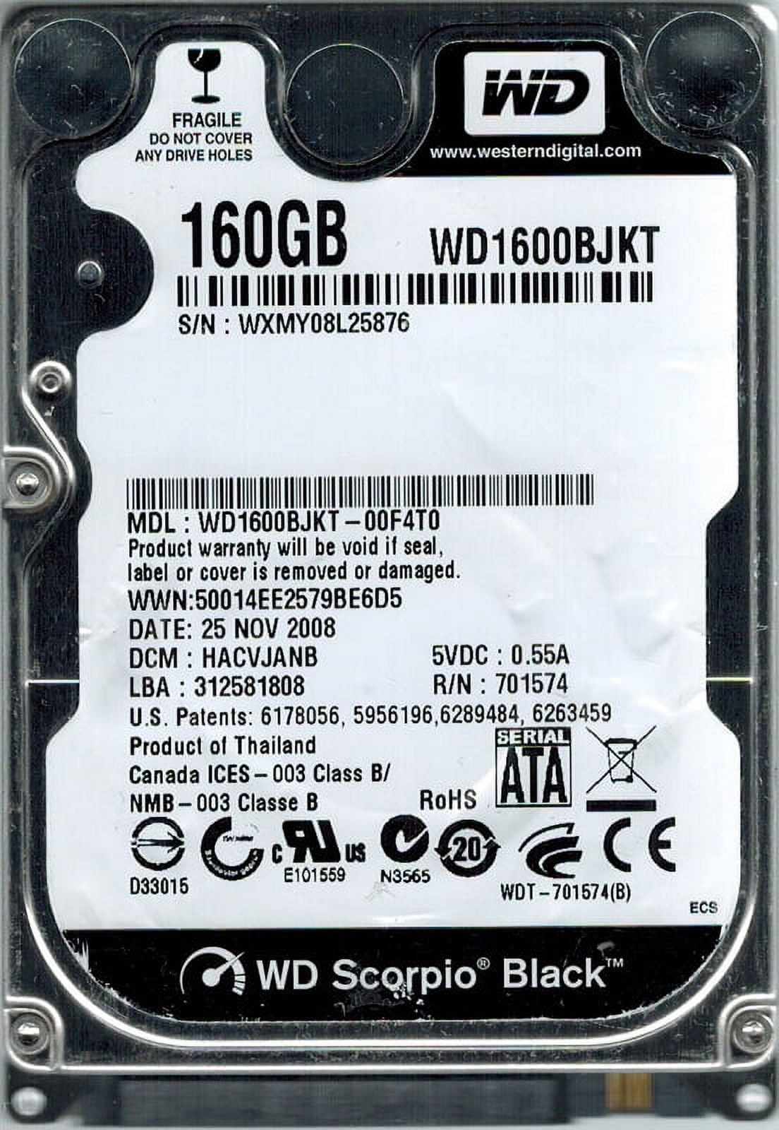 Western Digital WD1600BJKT-00F4T0 160GB DCM: HACVJANB - Walmart.com