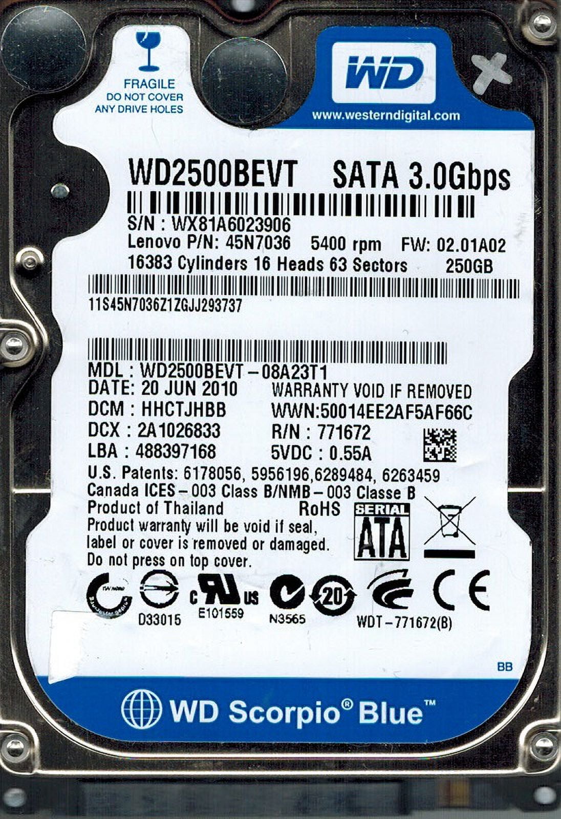 Western Digital WD2500BEVT-08A23T1 250GB DCM: HHCTJHBB - Walmart.com