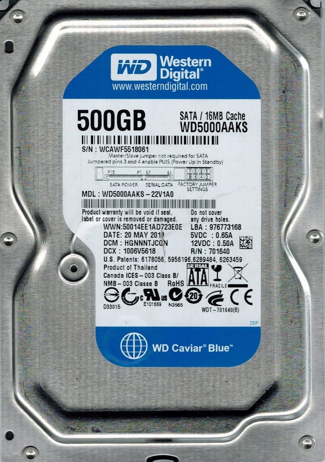 Western Digital WD5000AAKS-22V1A0 500GB DCM: HGNNNTJCGN - Walmart.com