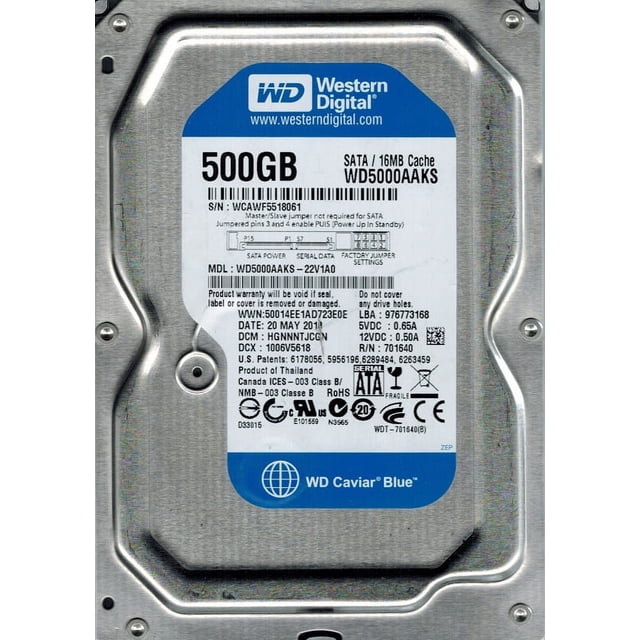 Western Digital WD5000AAKS-22V1A0 500GB DCM: HGNNNTJCGN - Walmart.com