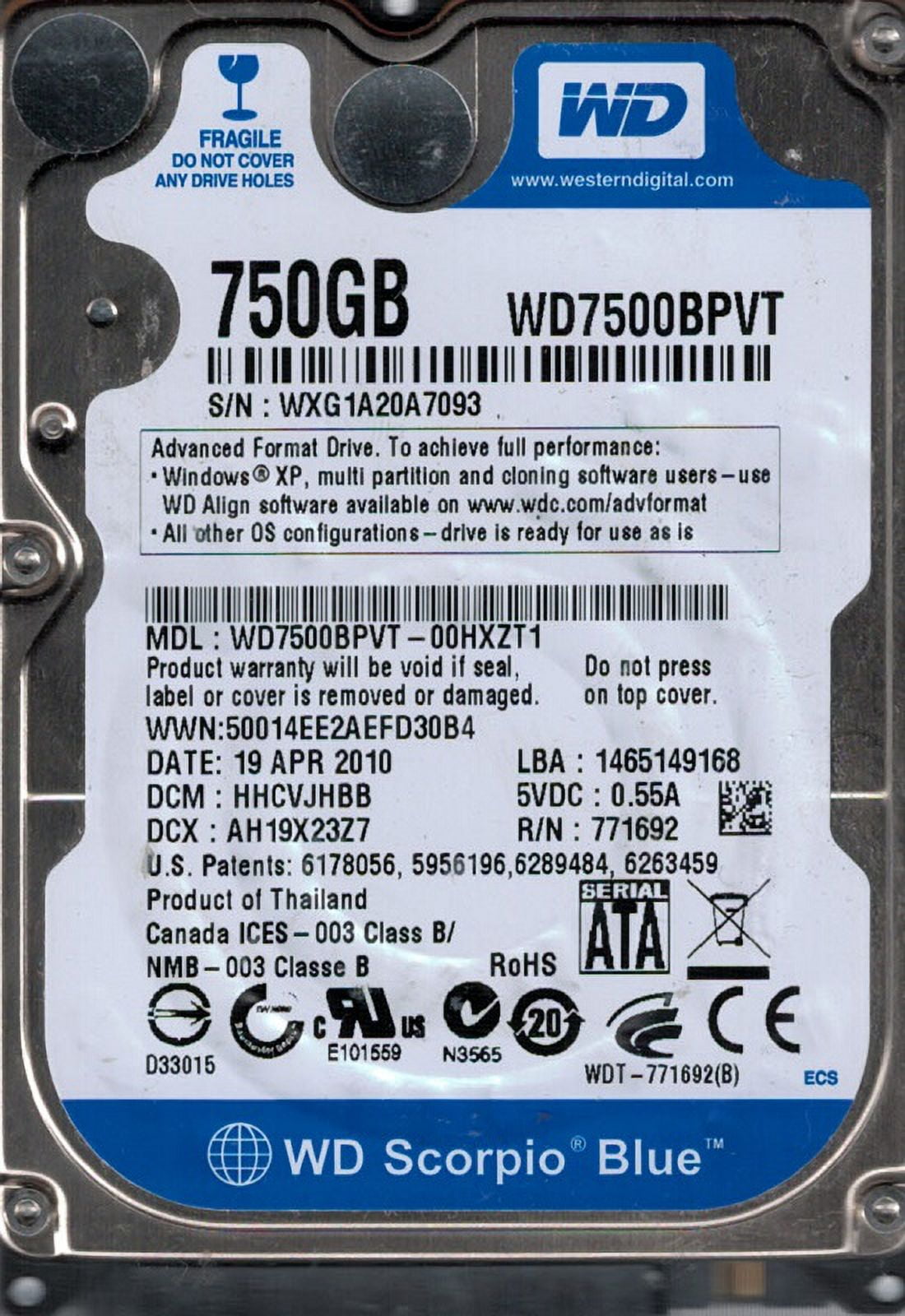 Western Digital WD7500BPVT-00HXZT1 750GB DCM: HHCVJHBB - Walmart.com