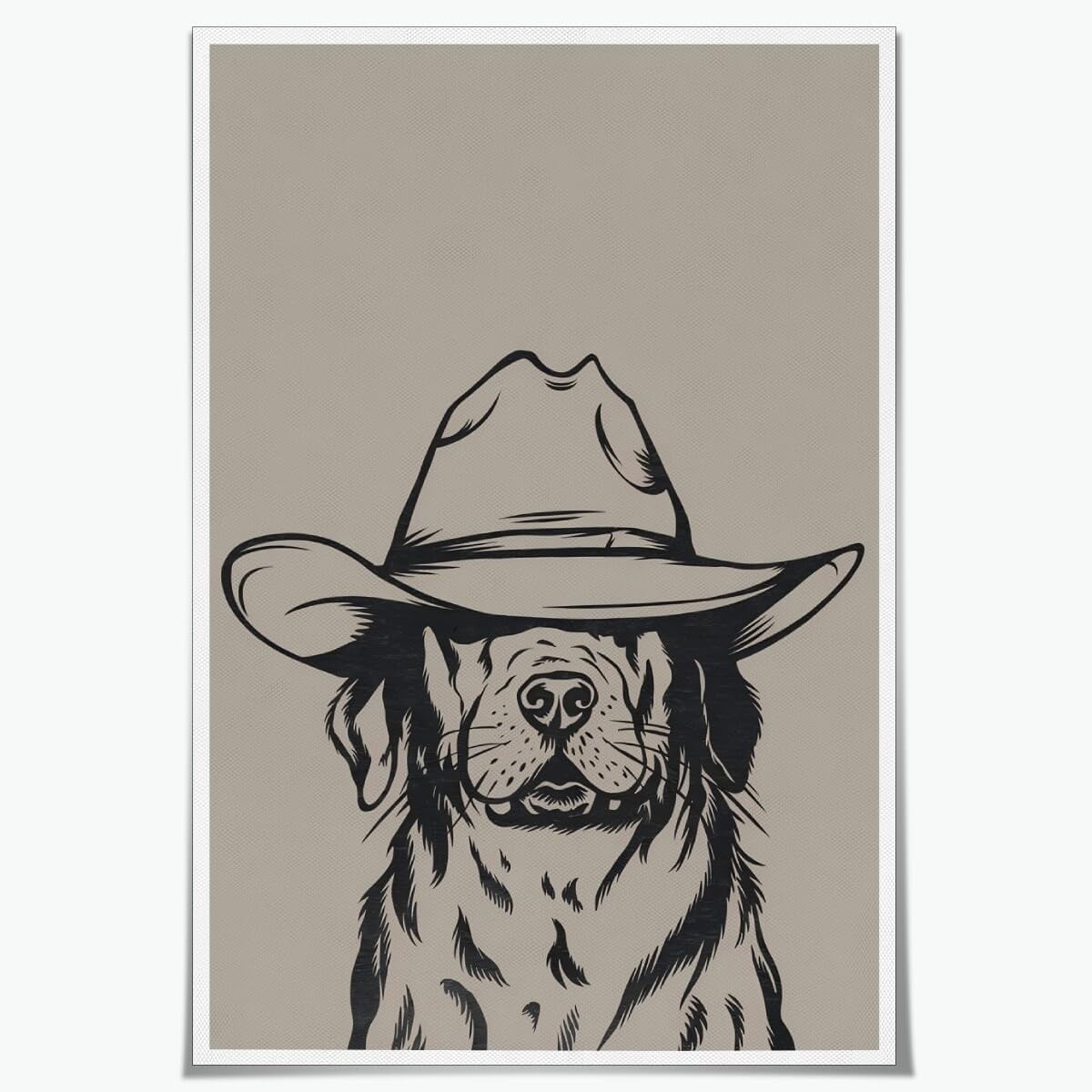 Western Dog Canvas Wall Art Vintage Animal Prints Black Cowboy Dog With ...