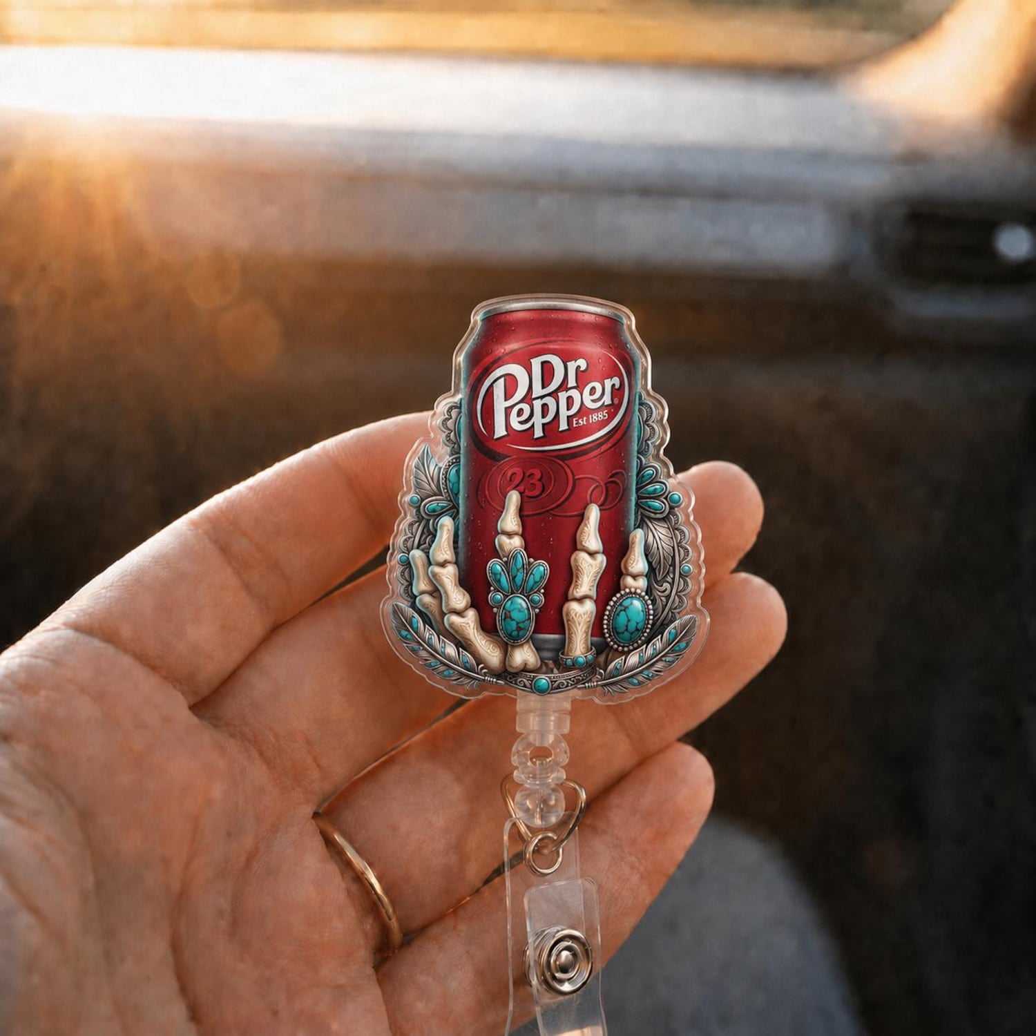 Western Dr Pepper Soda Culture Badge Reel, Cowgirl Gothic Skeleton ...