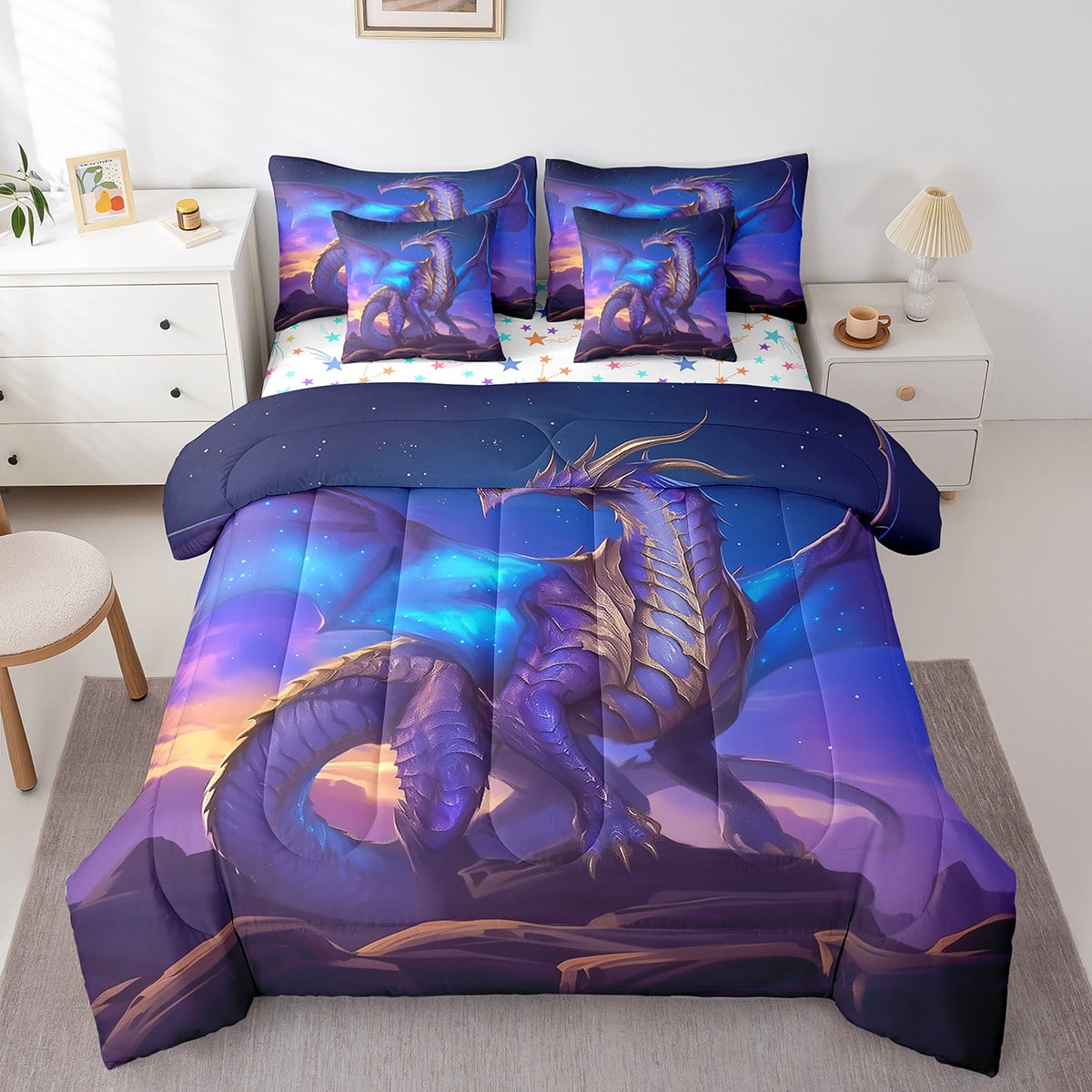 Western Dragon Bedding Set Bedding Sets King Size,Galaxy Starry Sky Bed ...