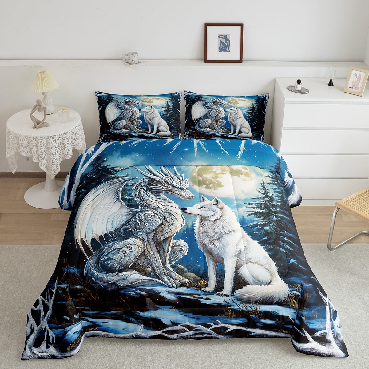 Western Dragon Comforter Set Twin Size,Wolf Dragon Trippy Animals ...