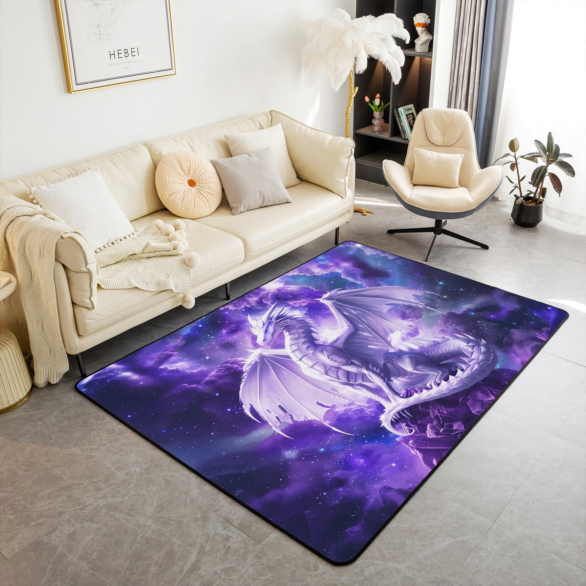 Western Dragon Indoor Floor Mat,Magical Ancient Animal Trippy Purple ...