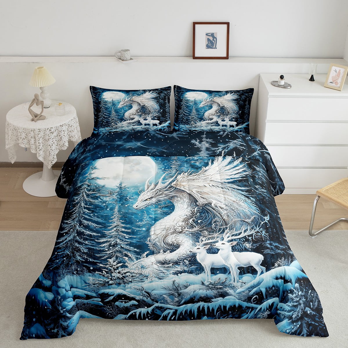Western Dragon Comforter Set Full Size,Deer Dragon Gothic Animals ...