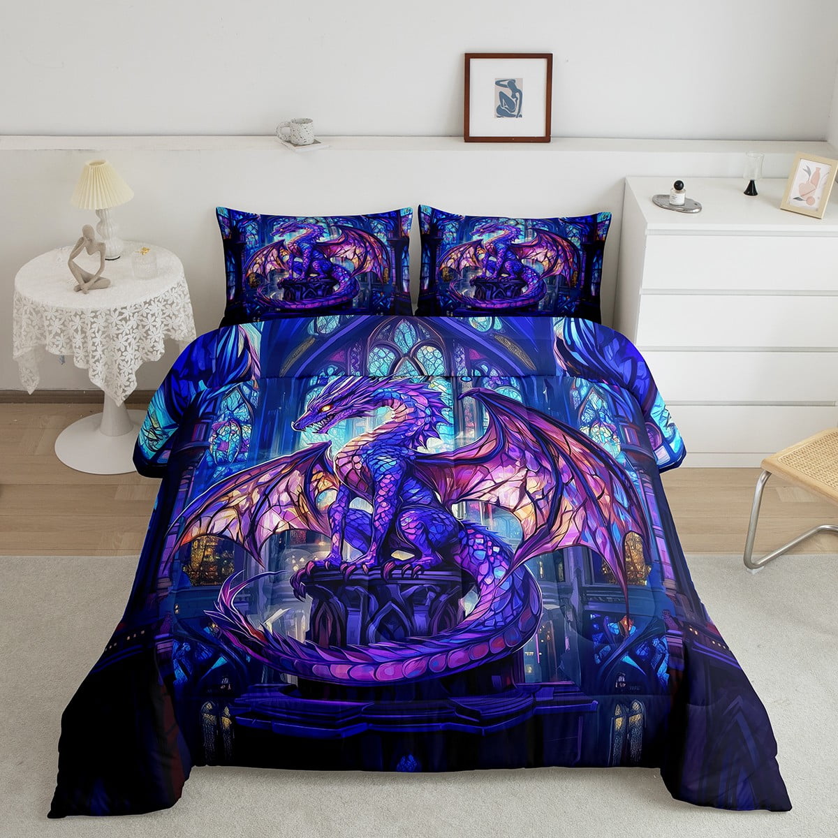 Western Dragon Comforter Set Full Size,Flying Wing Purple Dragon ...