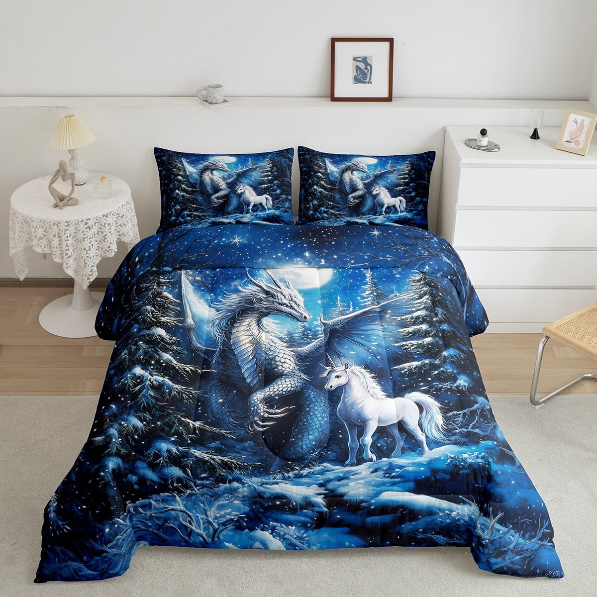 Western Dragon Comforter Set Full Size,Horse Gothic Dragon Animals ...