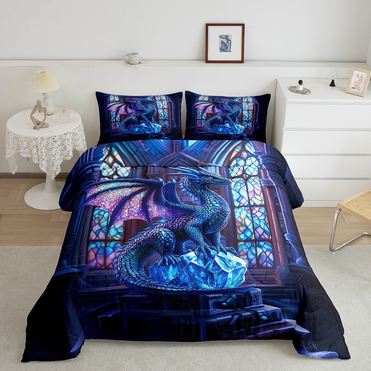 Western Dragon Comforter Set Full Size,Purple Wing Dragon Glitter ...