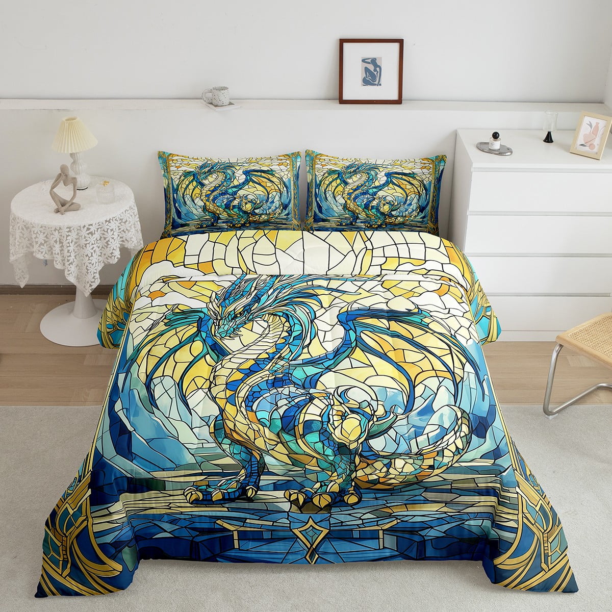 Western Dragon Comforter Set Twin Size,Glass Dragon Flying Wing Trippy ...
