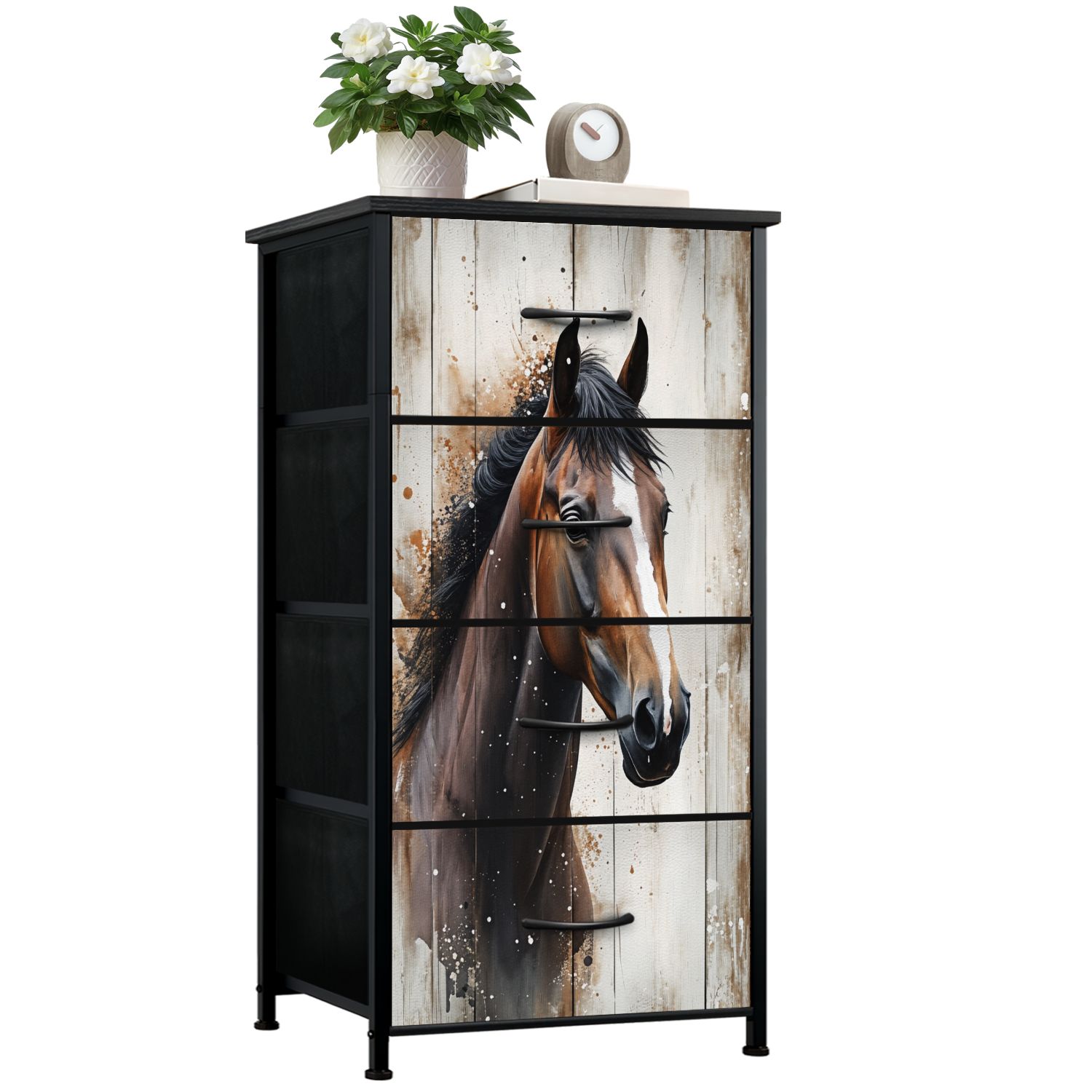 Western Dresser for Bedroom with 4 Storage Drawers Brown Horse Rustic ...