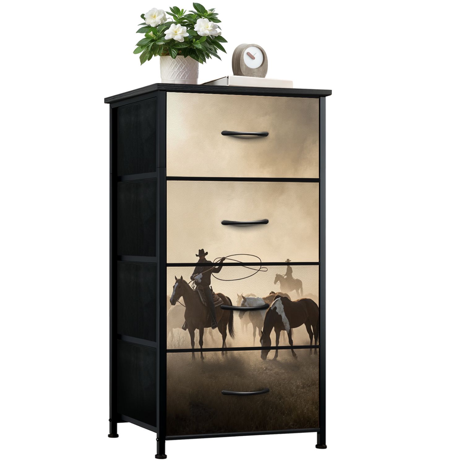 Western Dresser for Bedroom with 4 Storage Drawers Cowboy Horse ...