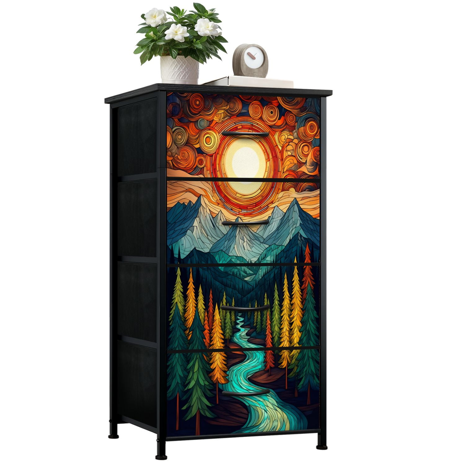 Western Dresser for Bedroom with 4 Storage Drawers Vibrant Mountain ...