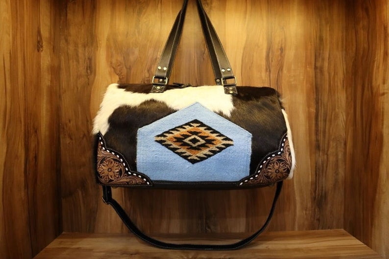 Western Duffel, Hand Tooled Leather Duffel, Hair On Cowhide Duffel ...