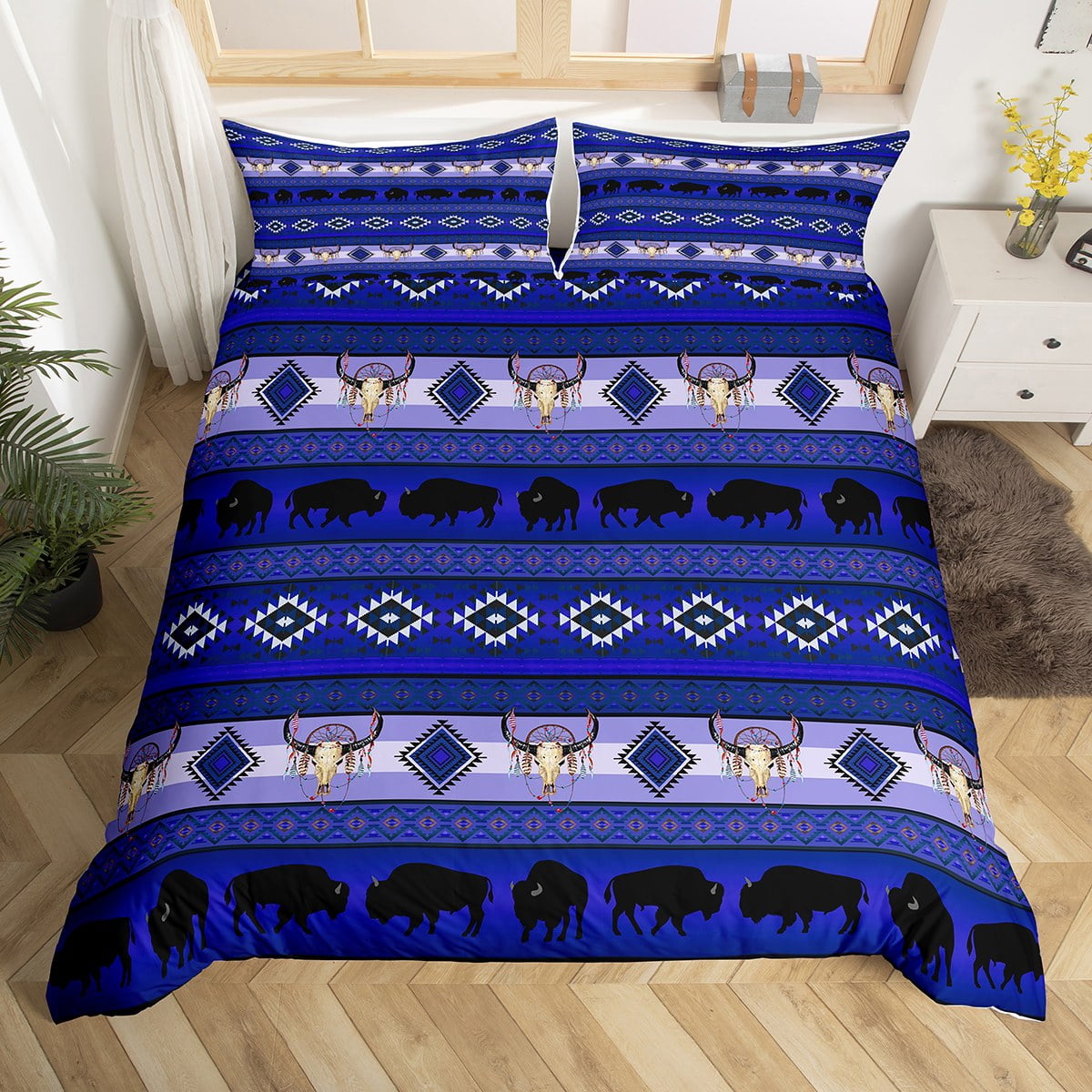Western Duvet Cover Full,Longhorn Skull Southwestern Bedding Set Ethnic ...