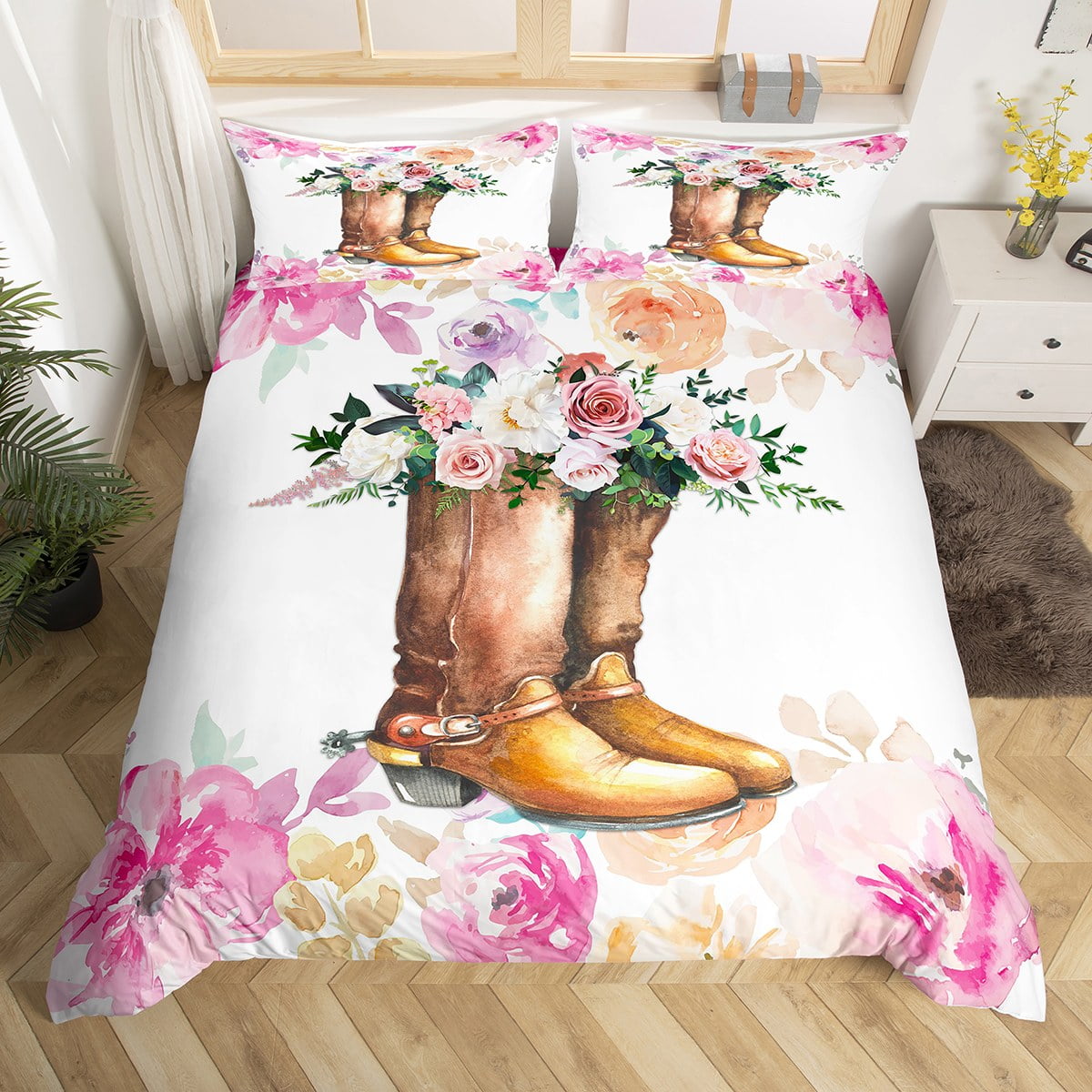 Western Duvet Cover Retro Brown Cowboy Boots Bedding Set Cowboys Gifts ...