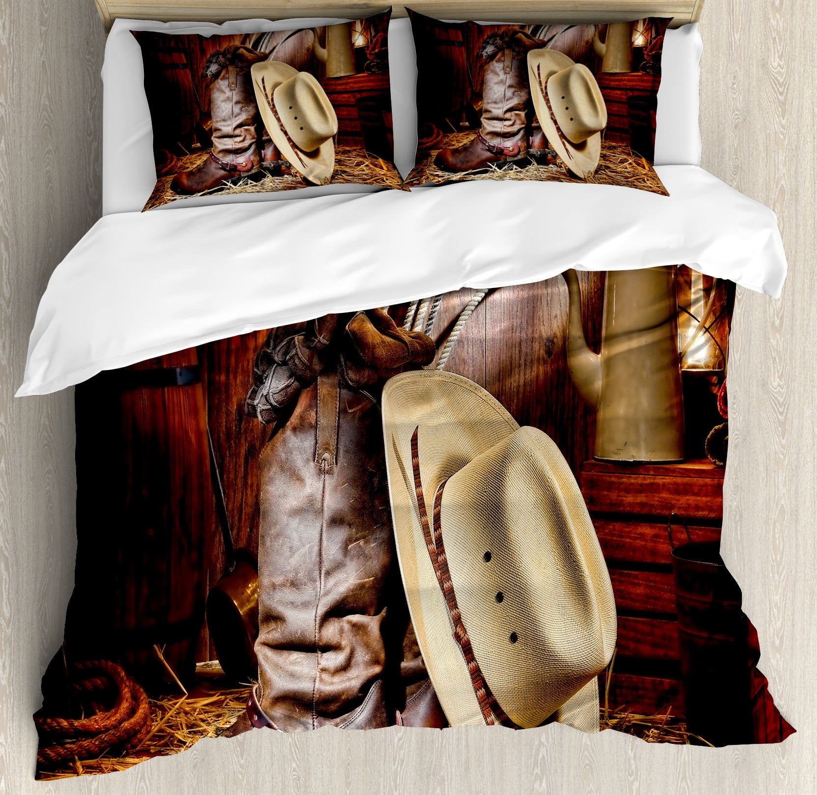 Western Duvet Cover Set, American West Rodeo Elements with Antique ...