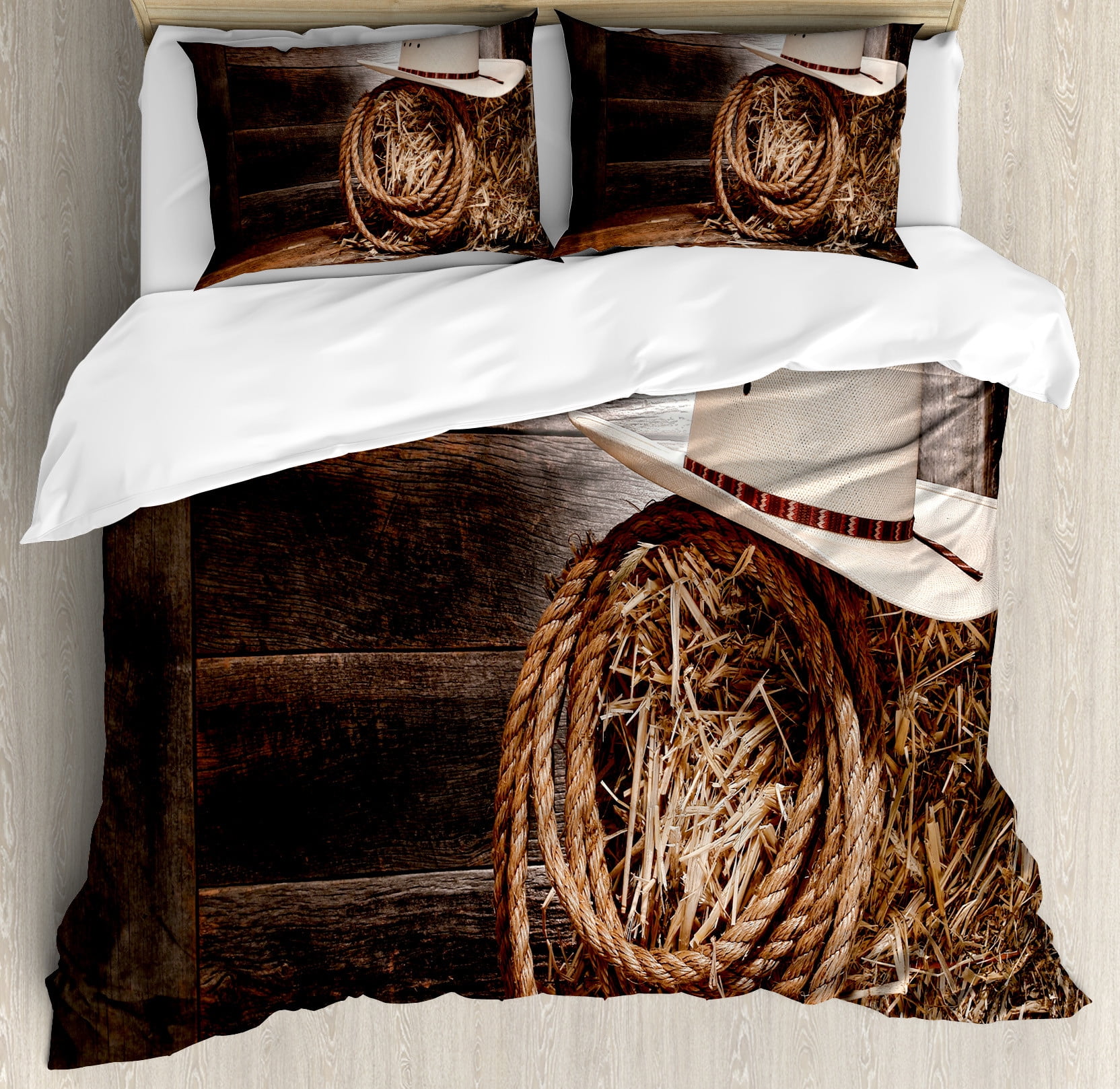 Western Duvet Cover Set, American West Rodeo Hat Traditional Ranching ...