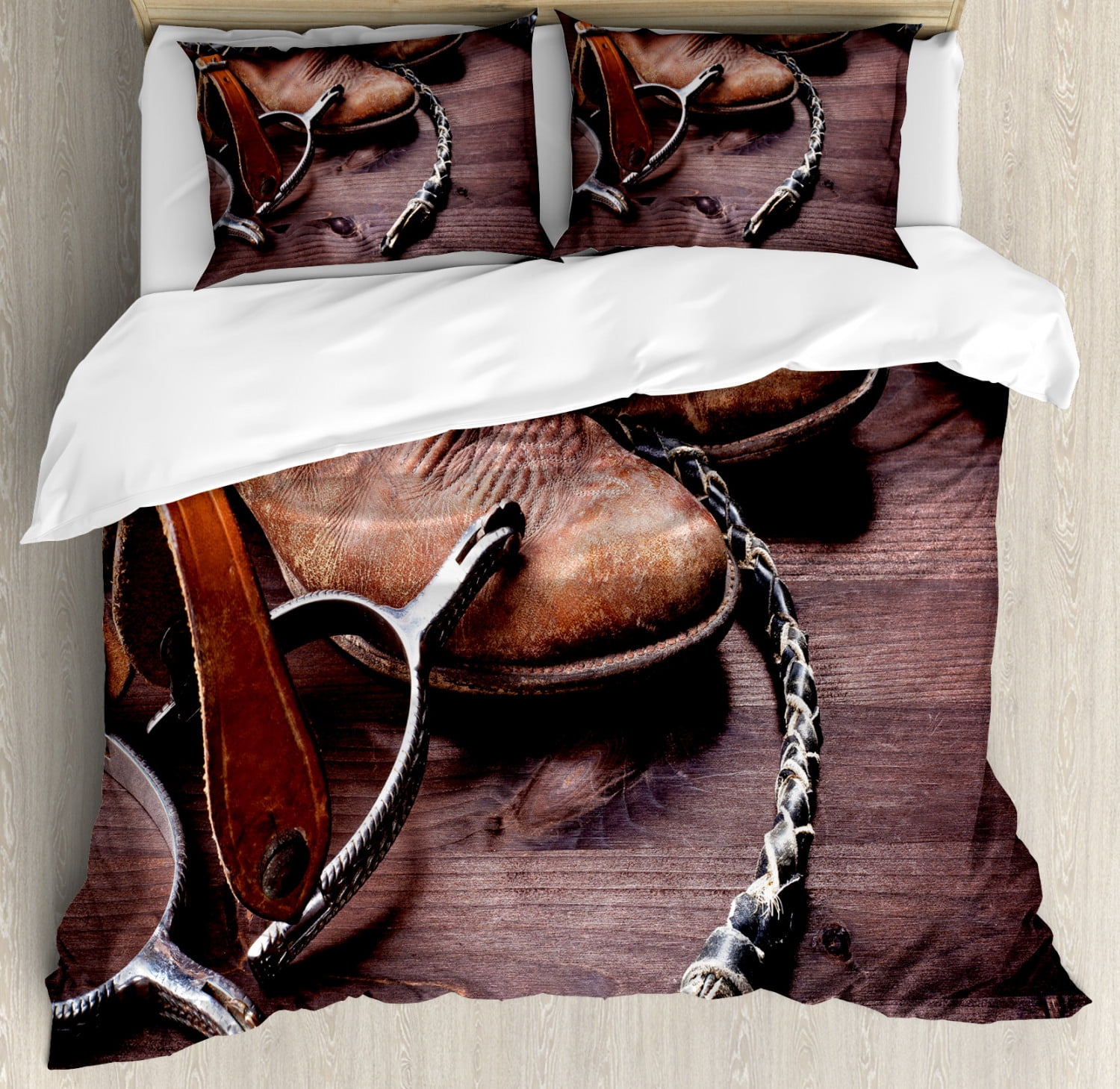 Western Duvet Cover Set, Old Leather Boots and Spurs Rustic Rodeo ...