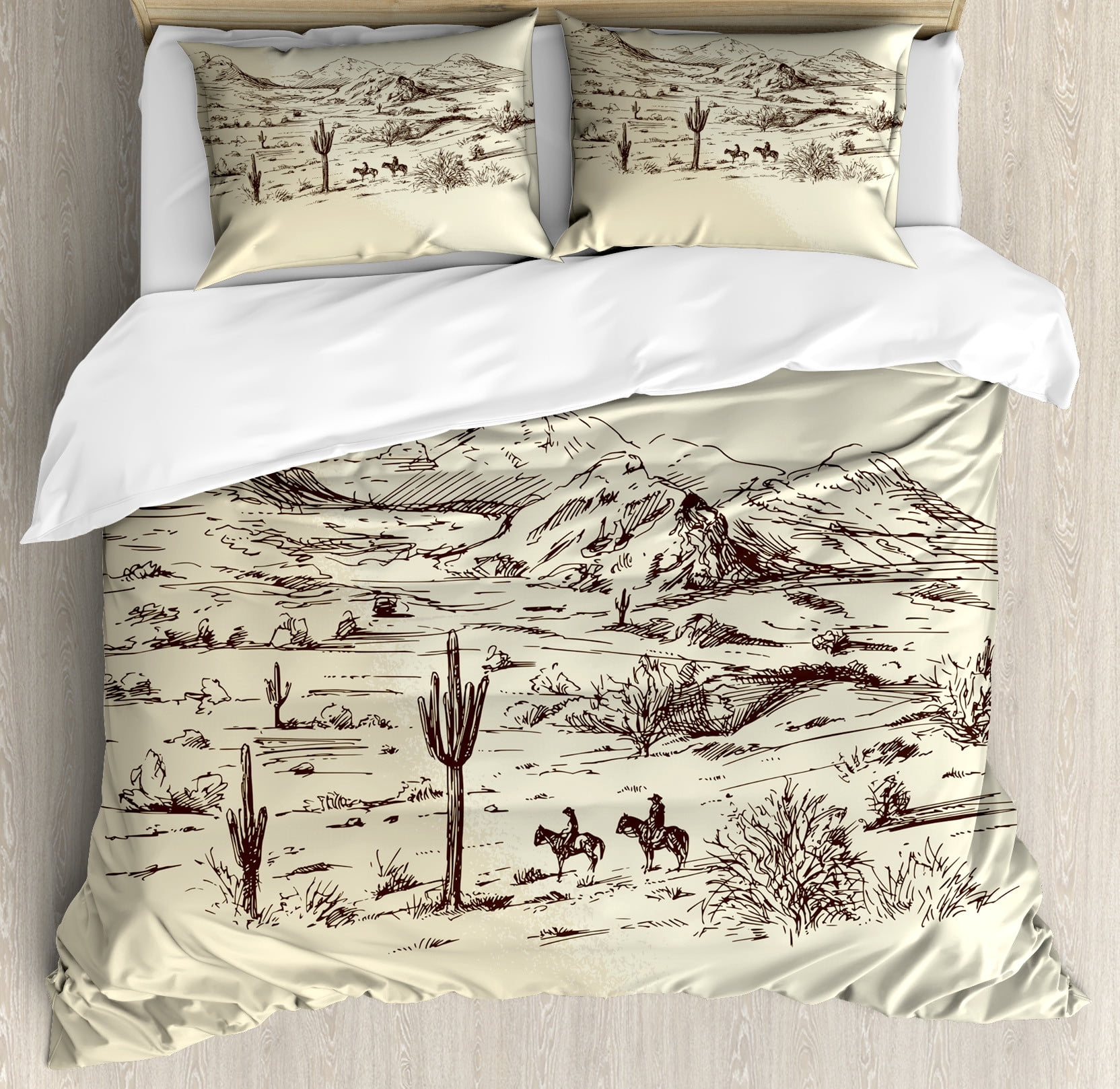 Western Duvet Cover Set, Wild West Landscape Illustration Mountains ...