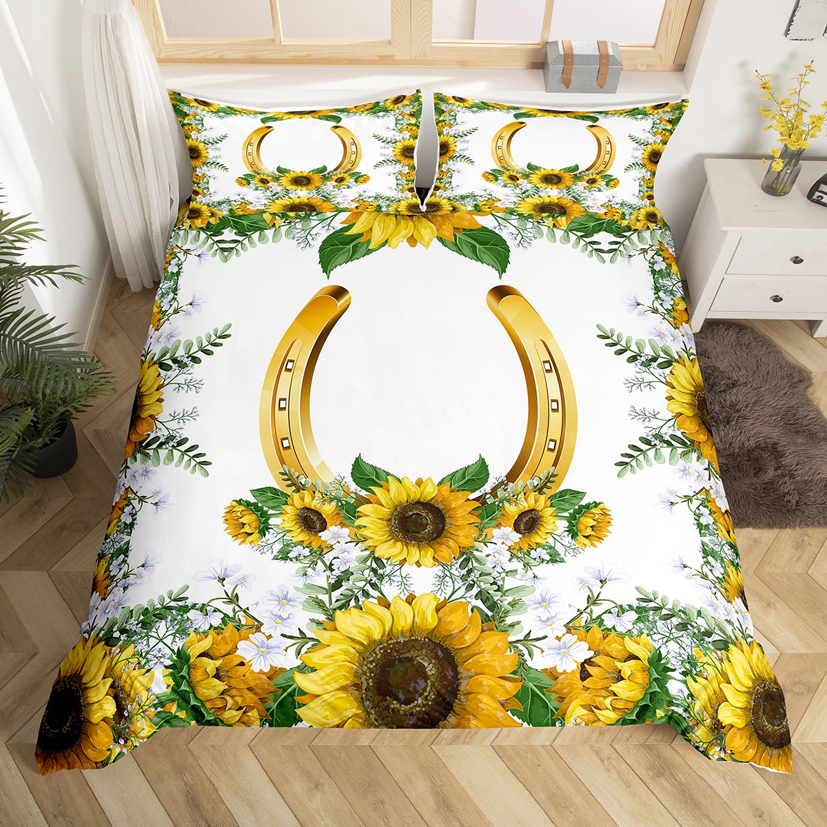 Western Duvet Cover Sunflower Bedding Set,Yellow Sunny Flowers ...
