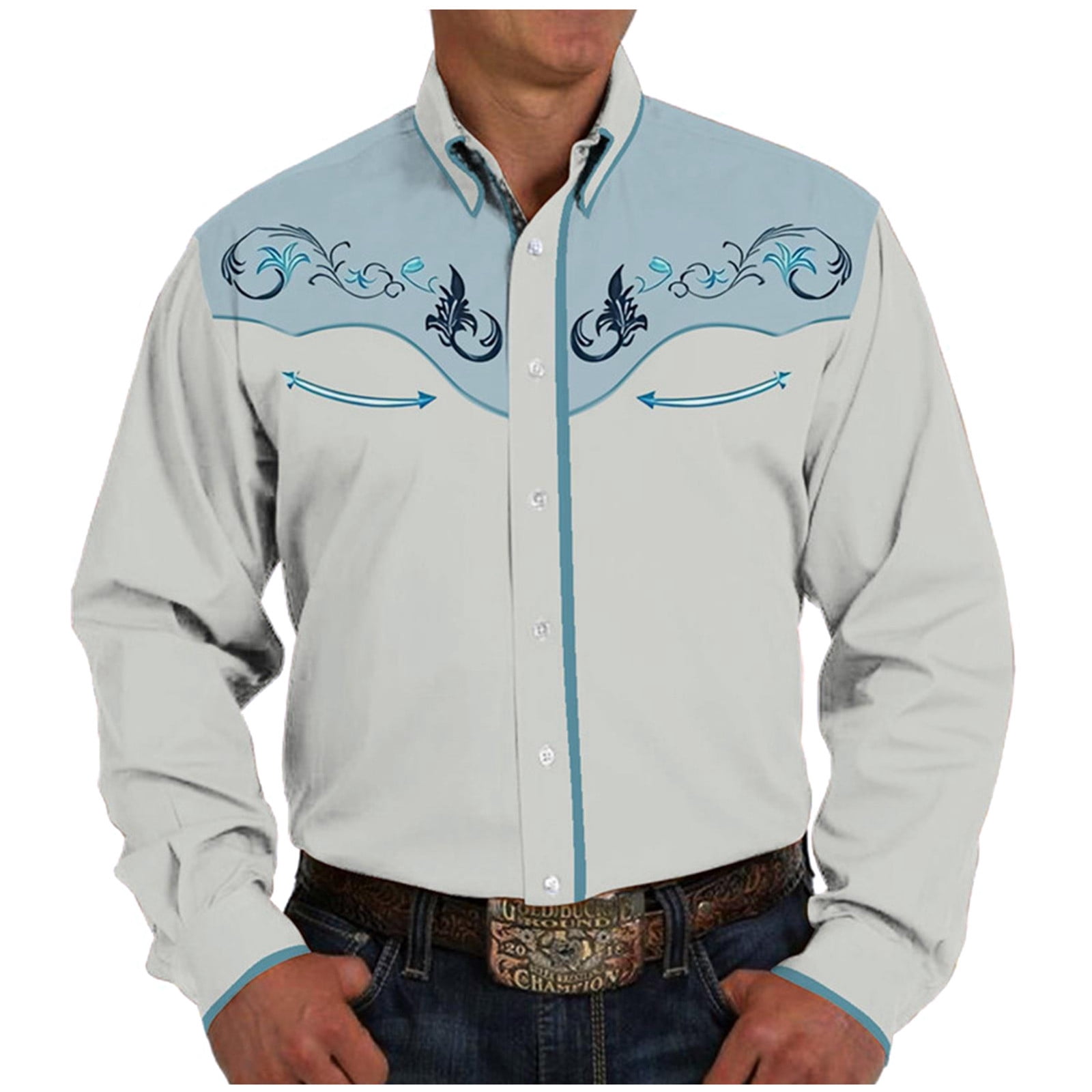 Western Embroidered Cowboy Shirts for Men, Casual Button Down Long ...