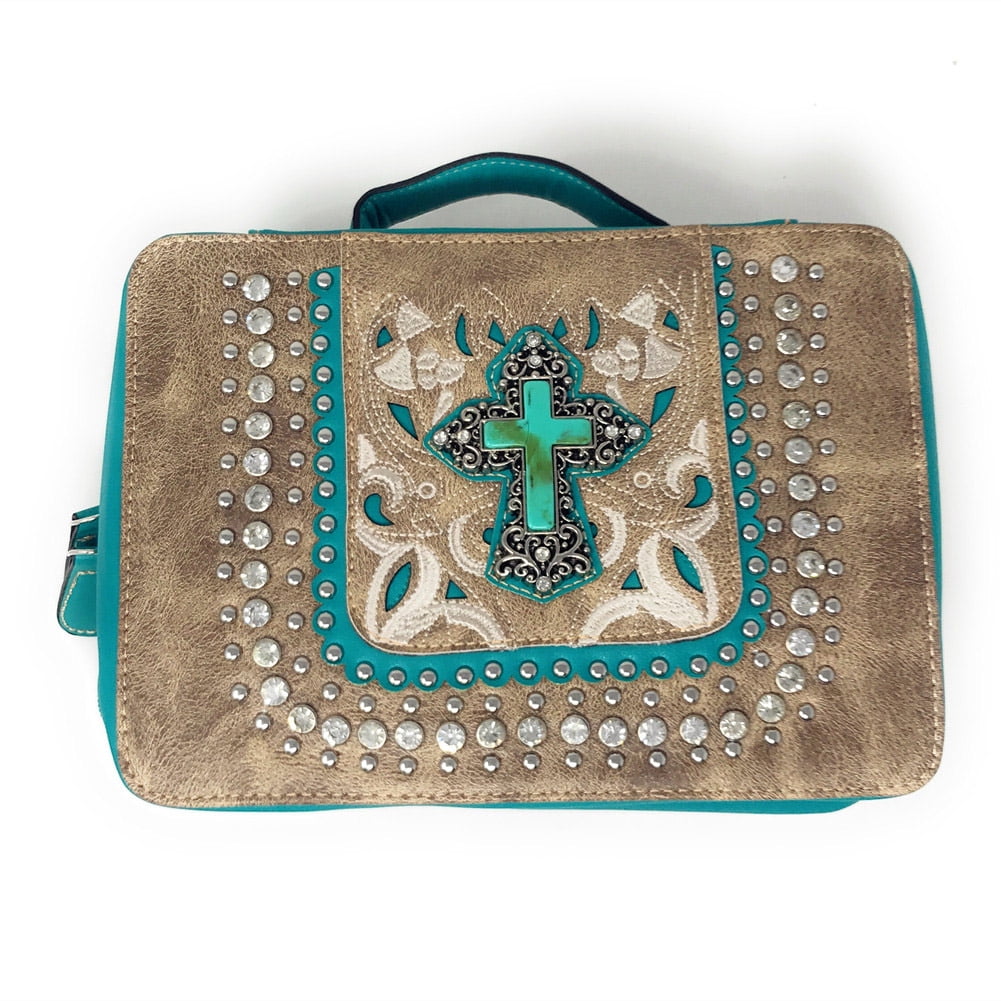 Western Embroidered Rhinestone Agate Cross Cut Out Bible Cover Book ...