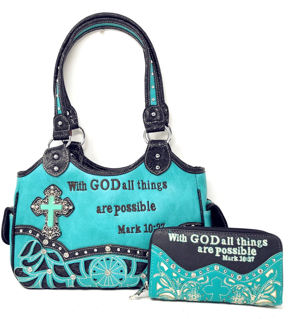 Western Embroidery Scripture Women Rhinestone Cross Bible Verse Handbag ...