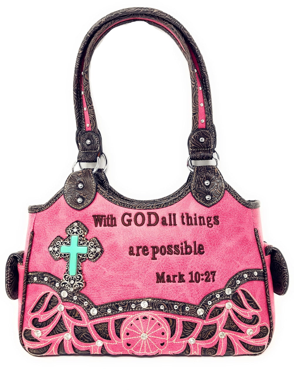 Western Embroidery Scripture Women Rhinestone Cross Bible Verse Handbag ...