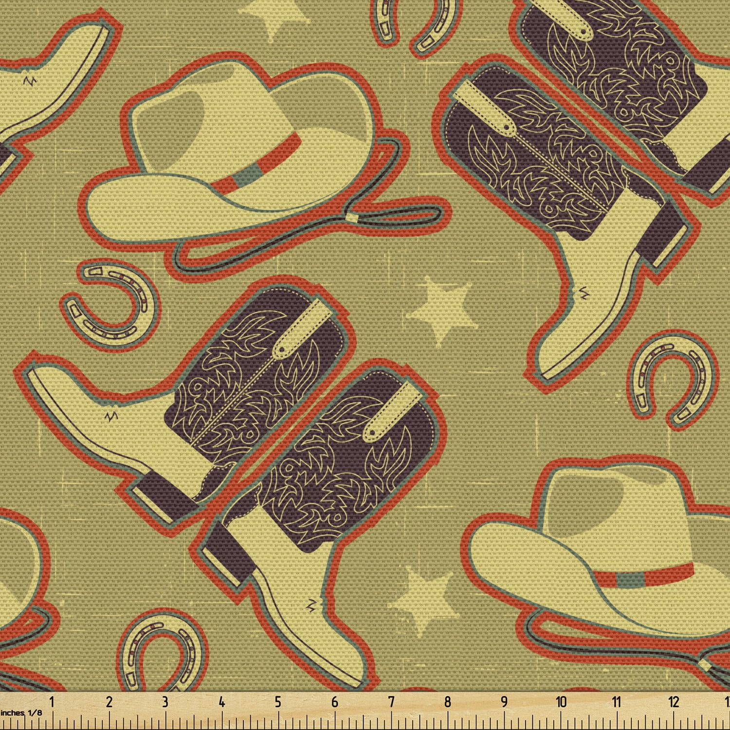 Ambesonne Western Fabric by the Yard Upholstery, Vintage Hats and Boots ...