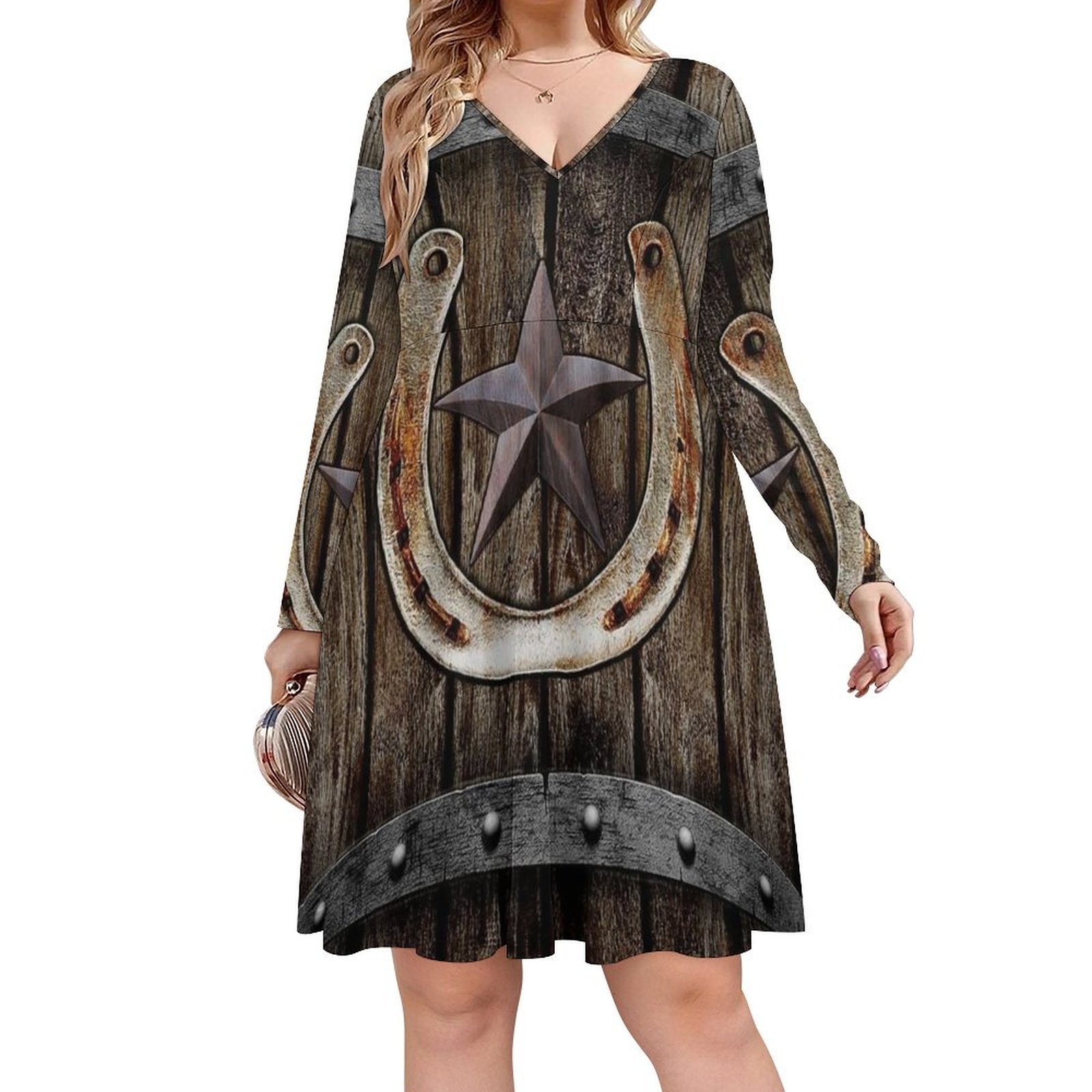 Western Farmhosue Horseshoe Texas Star Long Sleeve Sexy Dresses For ...