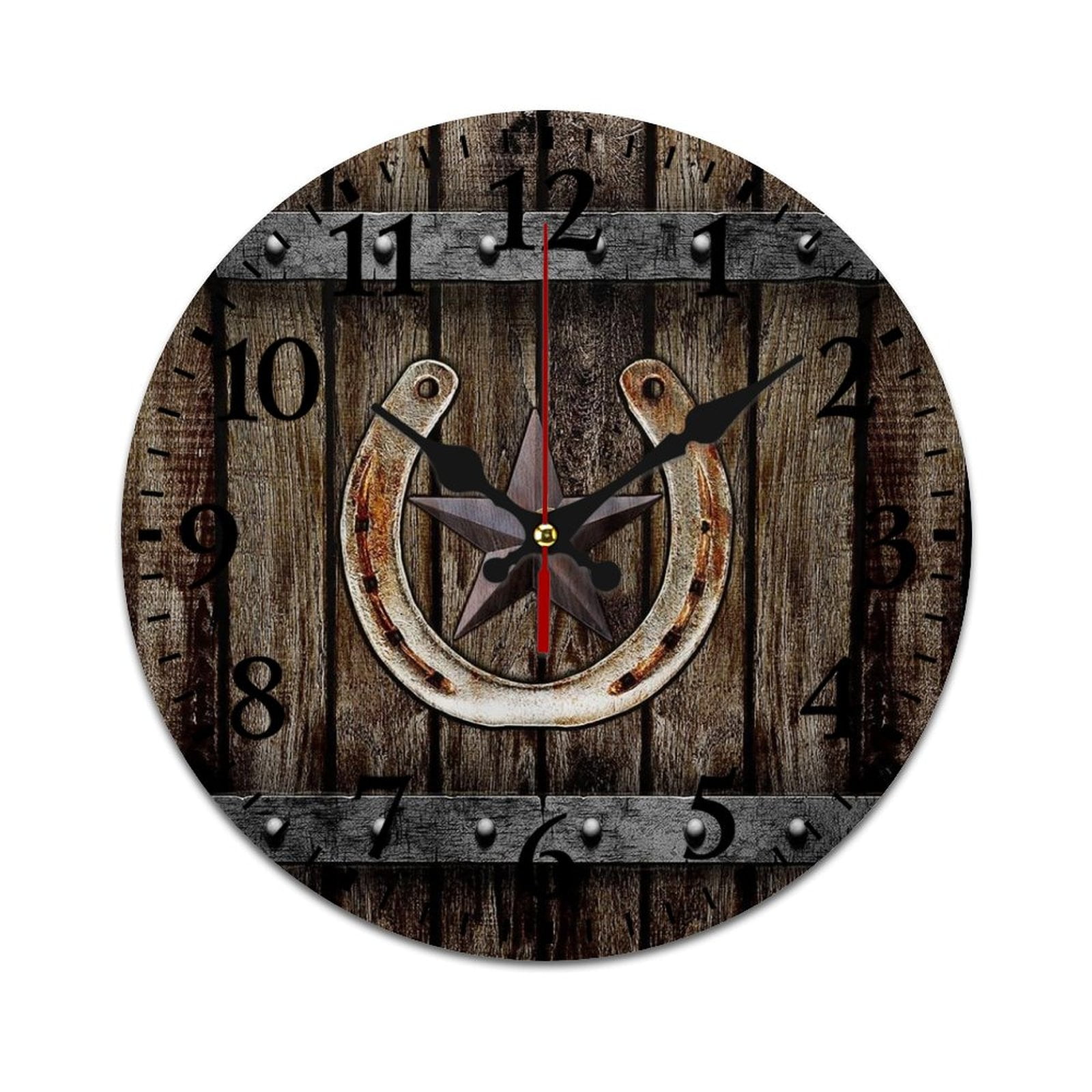 Western Farmhosue Horseshoe Texas Star Wall Clock Modern Design Clocks ...