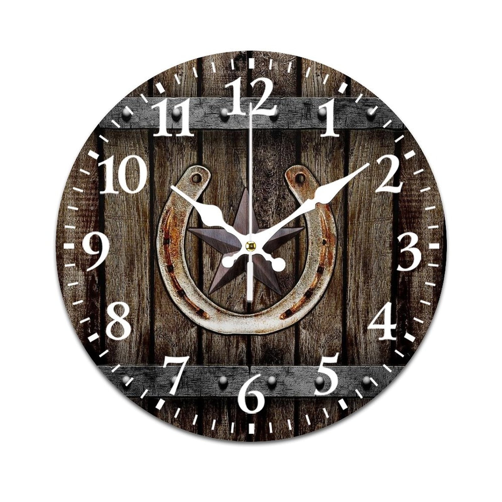 Western Farmhosue Horseshoe Texas Star Wall Clock Modern Design Clocks ...