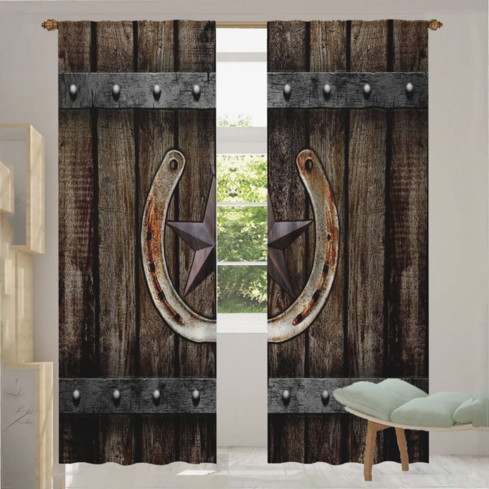Western Farmhosue Horseshoe Texas Star Window Tulle Curtains for Living ...