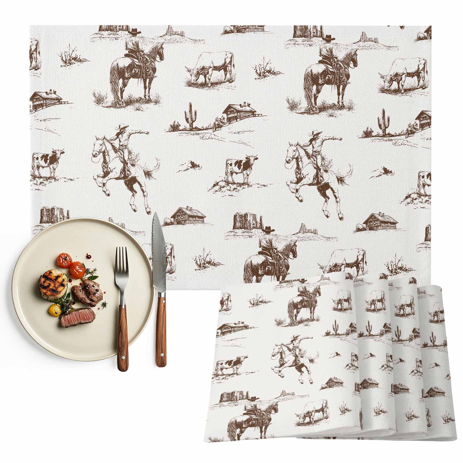 Western Farmhouse Placemats Set of 4, Cowboy Horse Desert Table Mats ...