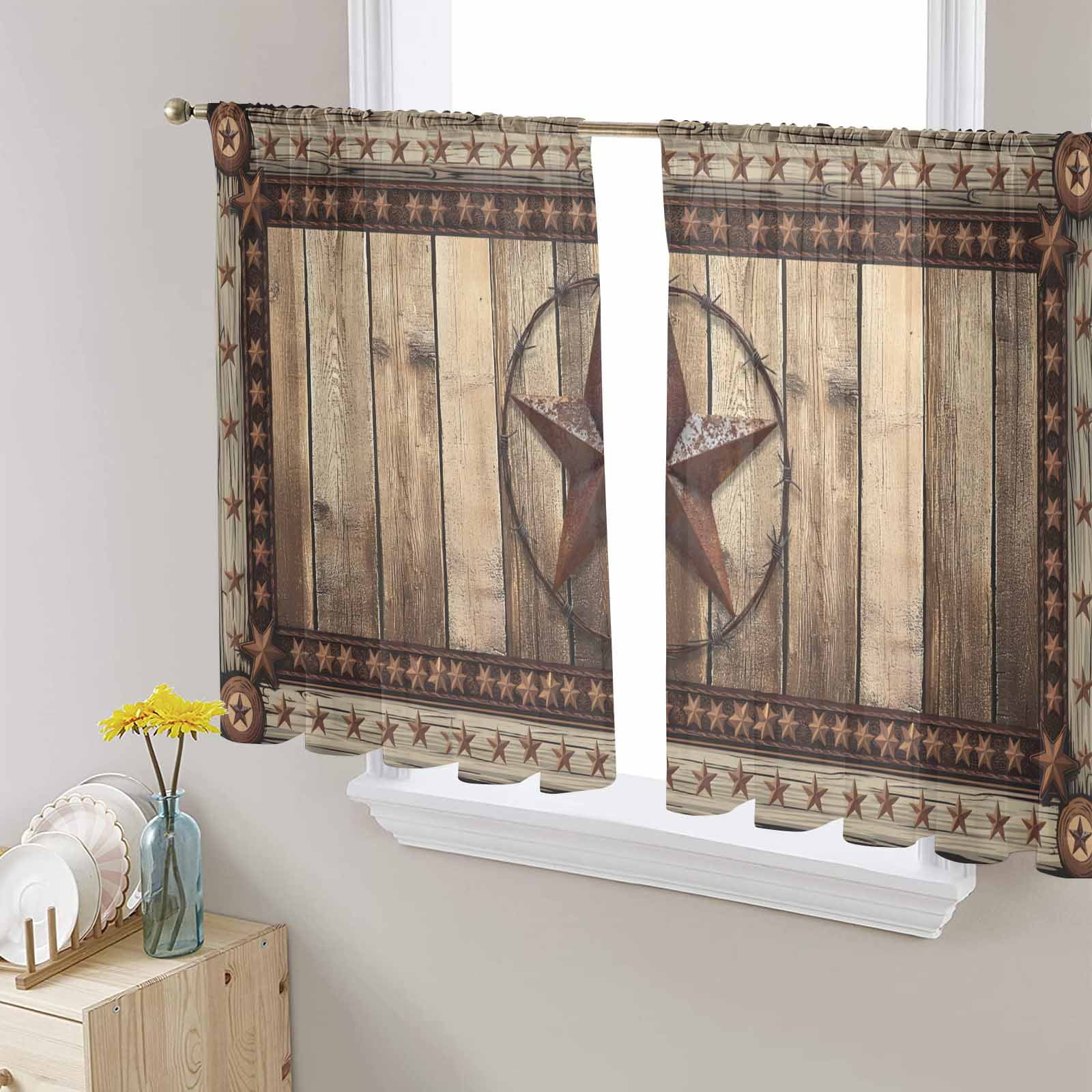 Western Farmhouse Sheer Curtains 45 Inch Length 2 Panels Set for Living ...