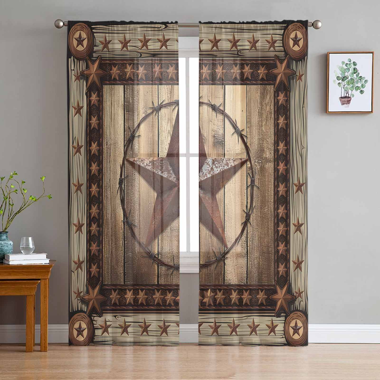 Western Farmhouse Sheer Curtains 72 Inch Length 2 Panels Set for Living ...
