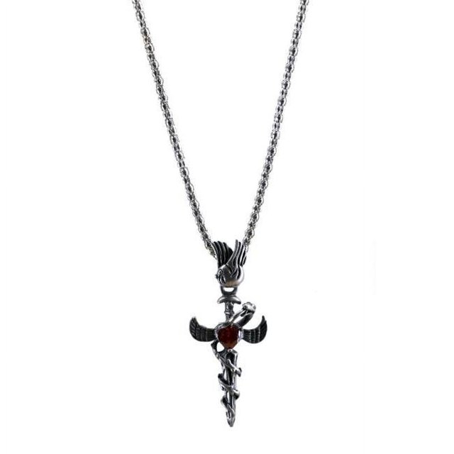 Western Fashion 55452 Thorn Dagger with Heart Gem Necklace, Silver ...