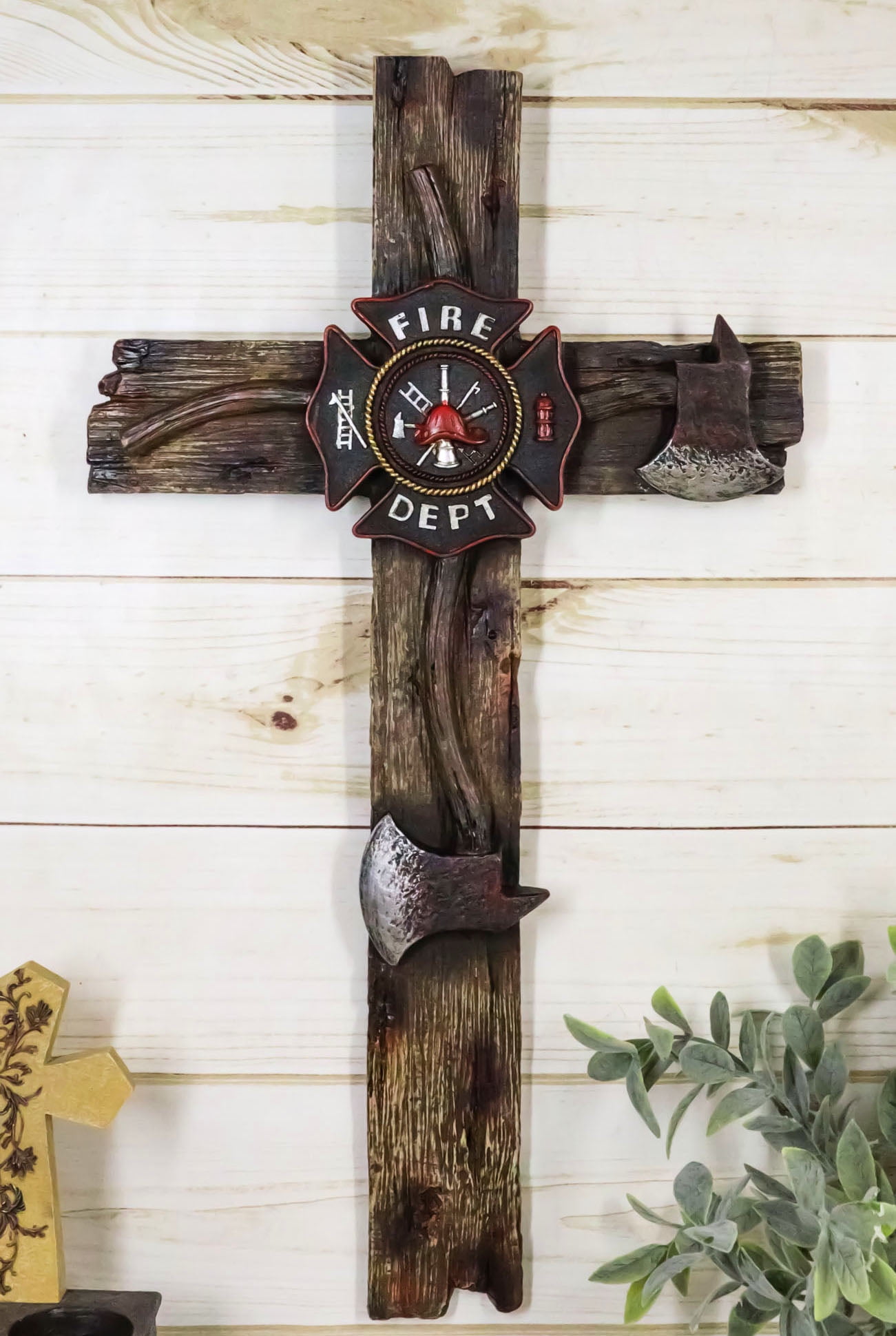 Western Fire Department Maltese Emblem Badge and 2 Fireman Axes Wall ...