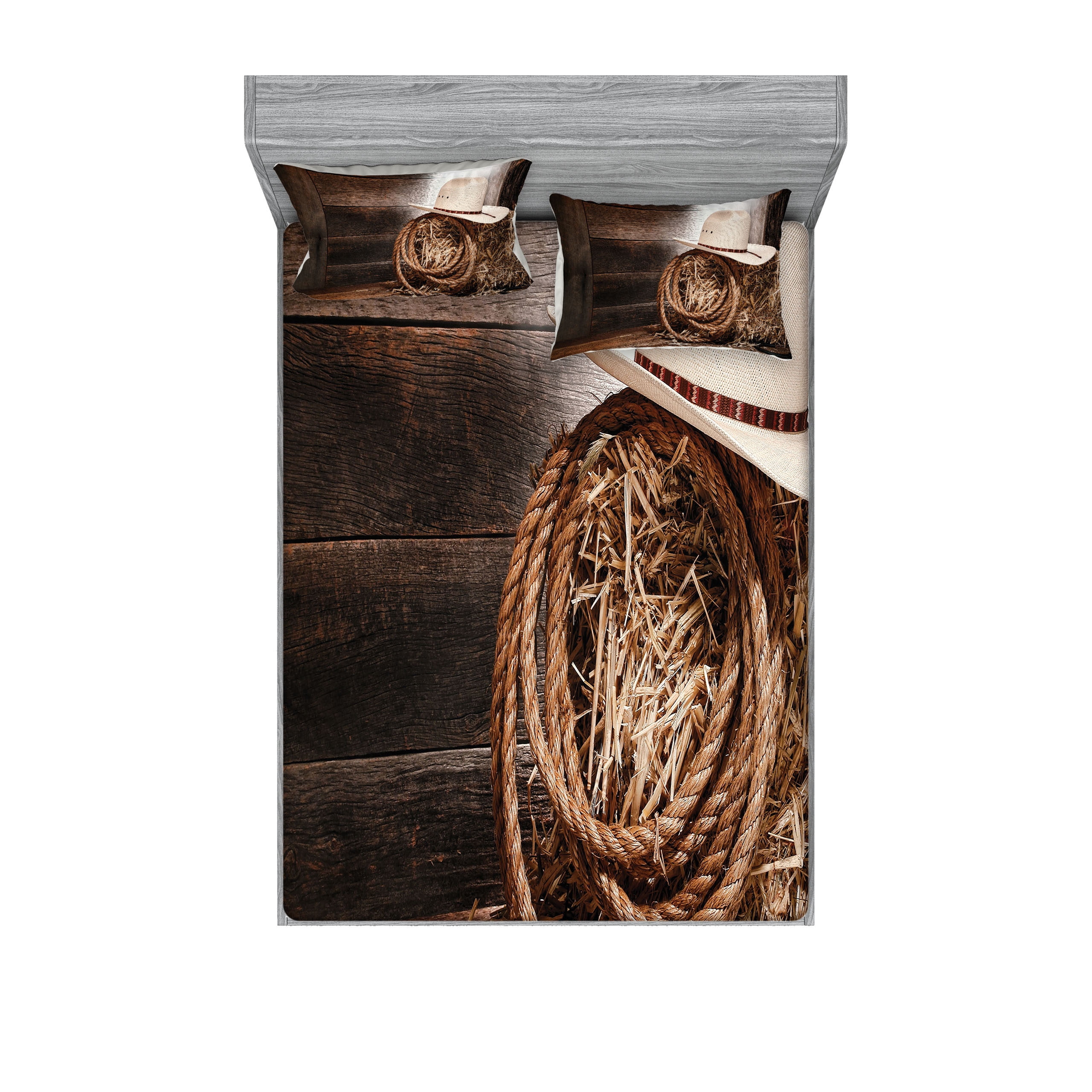 Western Fitted Sheet & Pillow Sham Set, American West Rodeo Hat ...