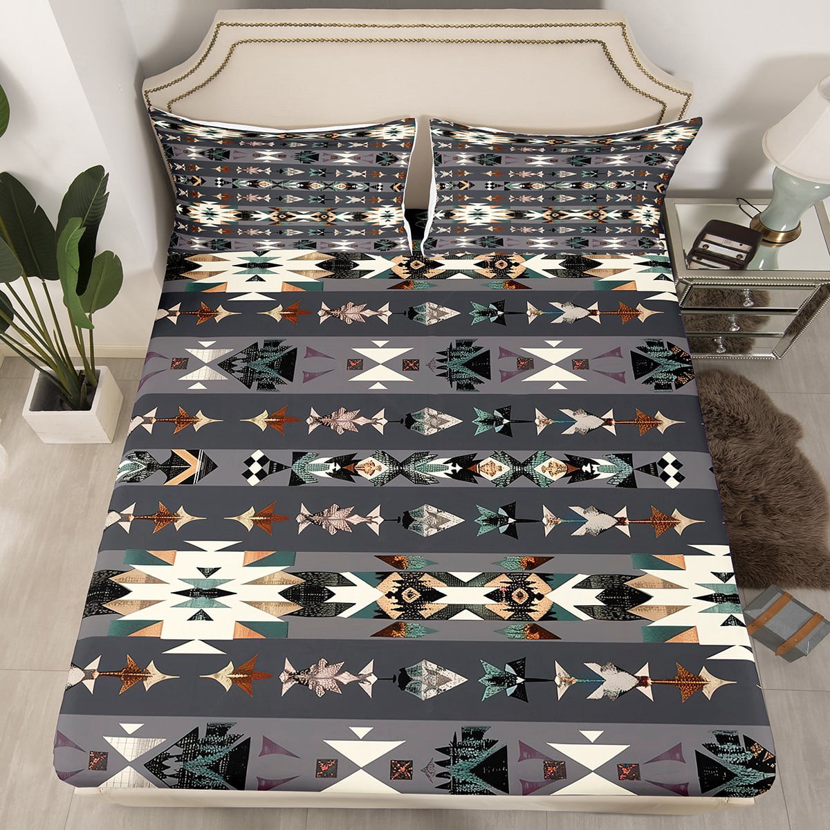 Western Fitted Sheet Geometric Aztec Bed Sheets Full,Southwestern ...