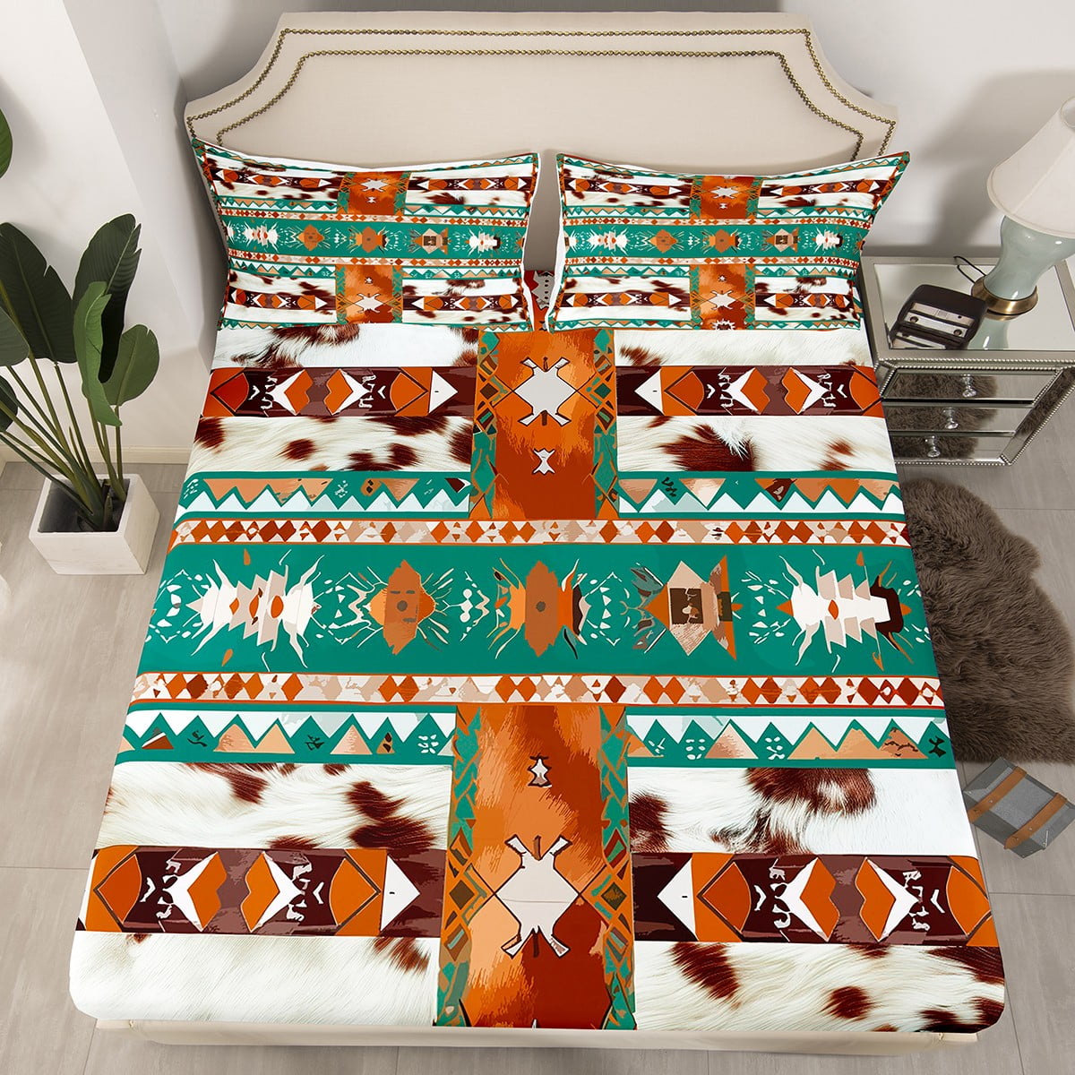 Western Fitted Sheet Geometric Aztec Bed Sheets Twin,Southwestern ...