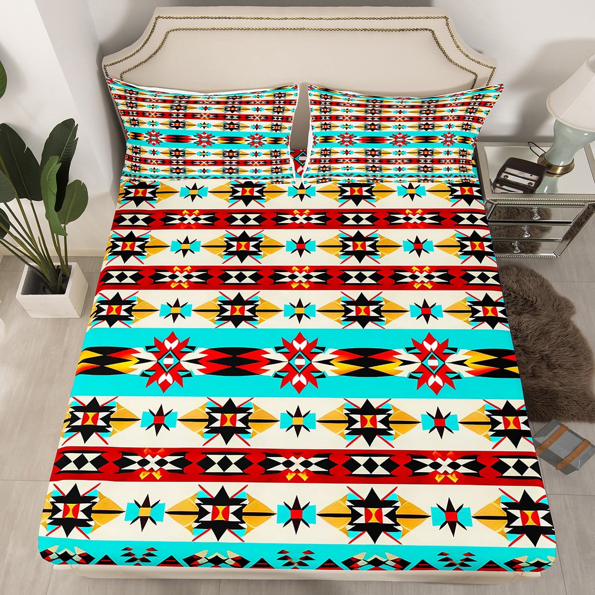 Western Fitted Sheet Southwestern Sheets,Geometric Aztec Bed Sheets ...