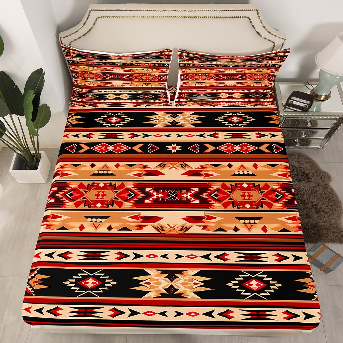Western Fitted Sheet Southwestern Sheets,Geometric Aztec Bed Sheets ...