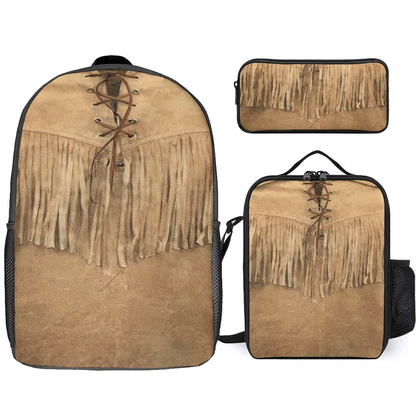 Western Fringe Suede Jacket 3D Printed 3pcs/Set Bags Laptop Daypack ...