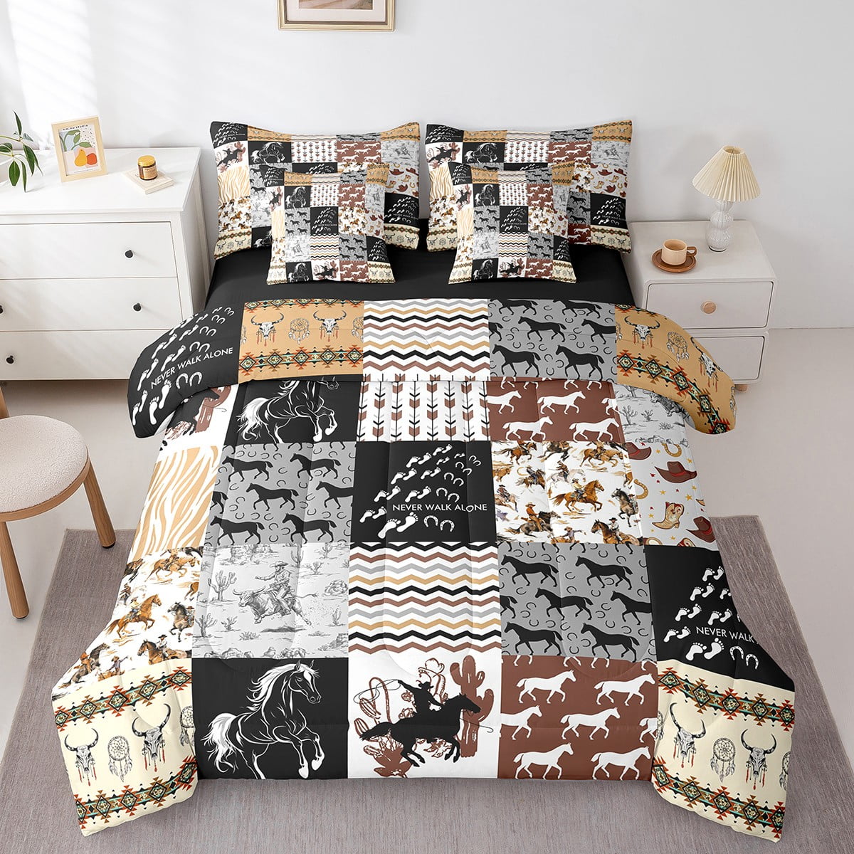 Western Full Bedding Sets 7 Piece Cowboy Comforter Set With Sheets Men ...