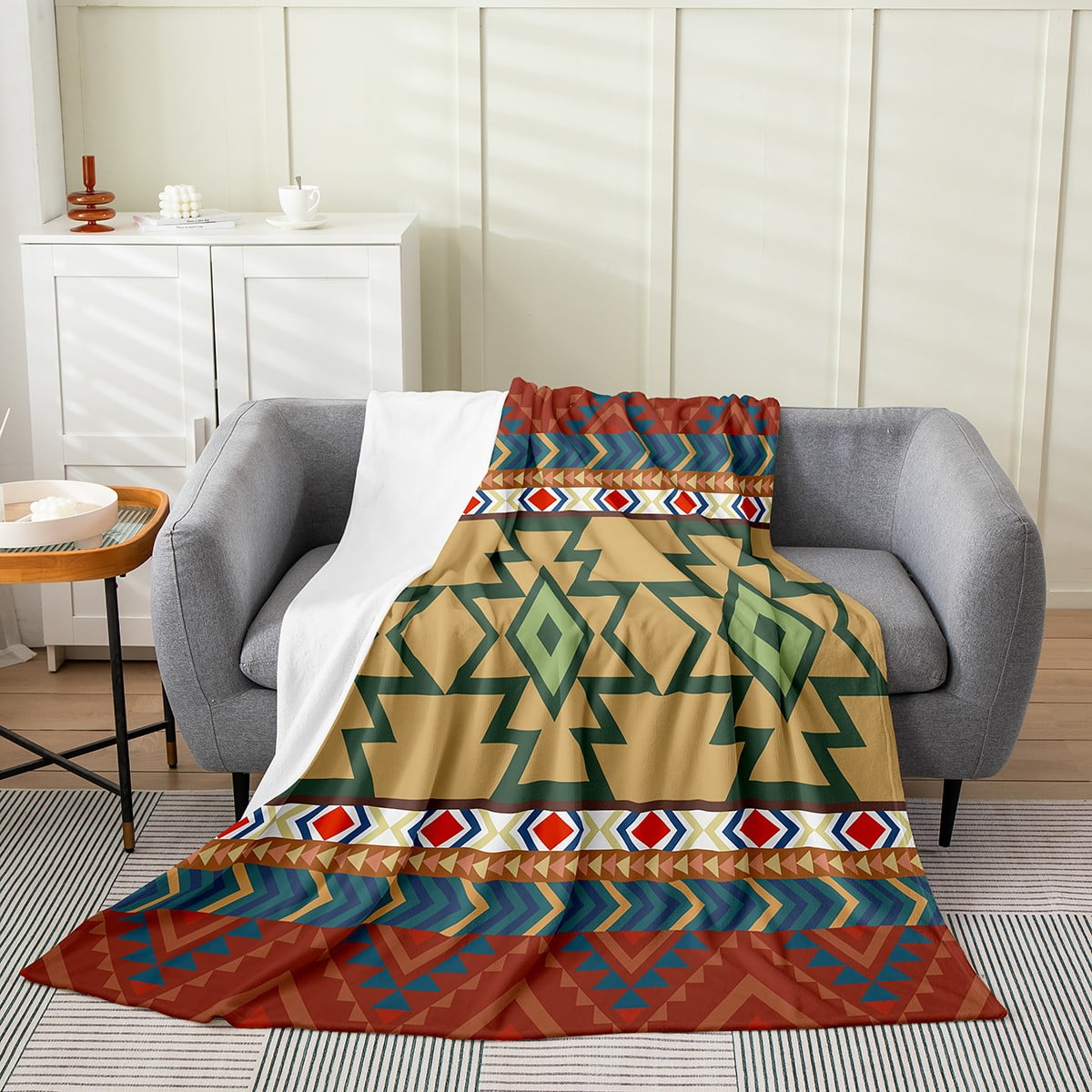 Western Fuzzy Blanket Queen Size Aztec Flannel Fleece Blanket Rustic ...