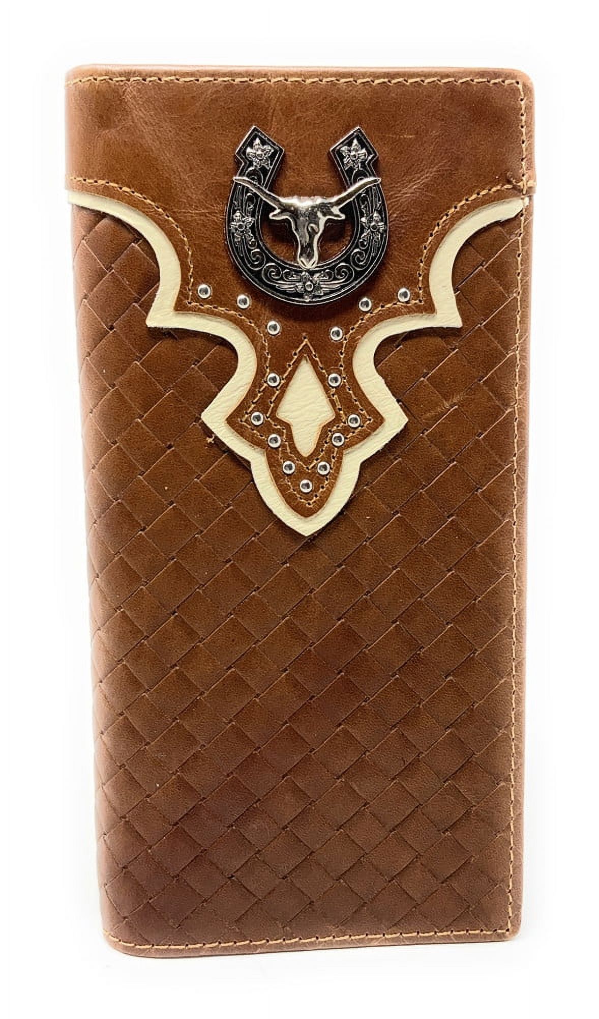 Western Genuine Leather Basketweave Longhorn Metal Concho Mens Long ...