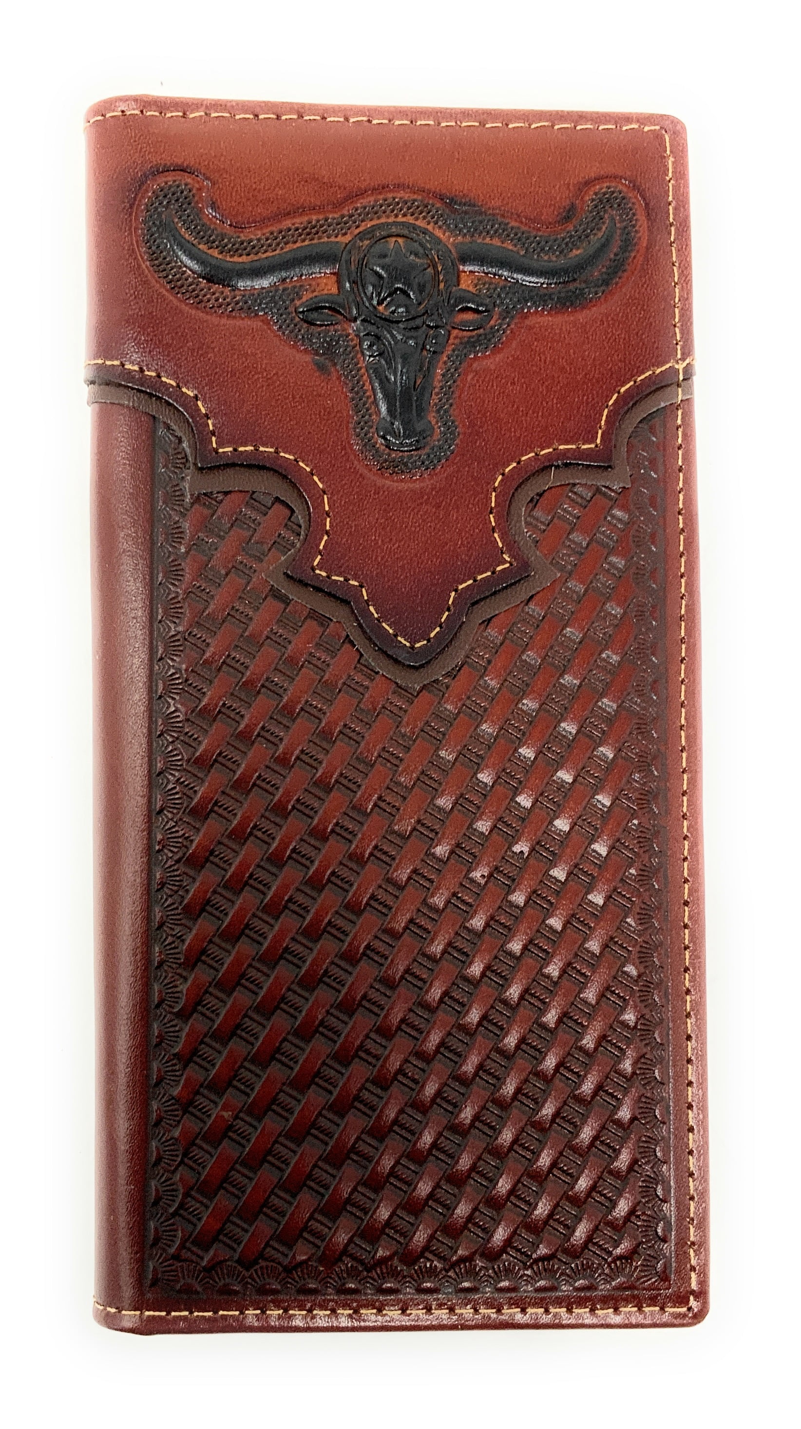 Western Genuine Leather Longhorn Tooled Laser Cut Men's Long Bifold ...